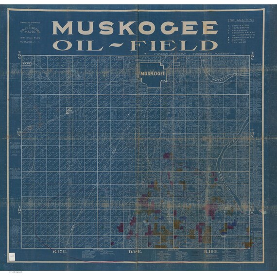 Muskogee Oil Field 1903 Oklahoma Old Map Reprint OK | Etsy