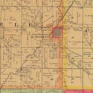 Monona County Iowa 1884 Old Wall Map With Landowner Names Farm Lines ...