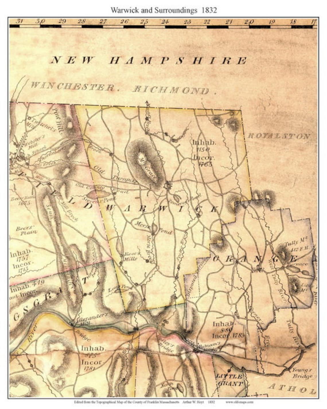 Warwick 1832 - Old Town Map Reprint - Franklin County, Massachusetts ...