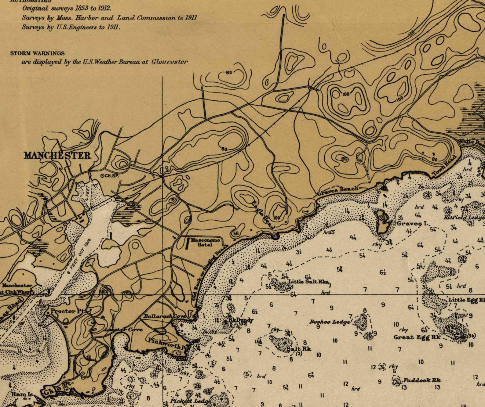 Ipswich Bay to Gloucester Harbor, Massachusetts - 1912b Nautical Map ...