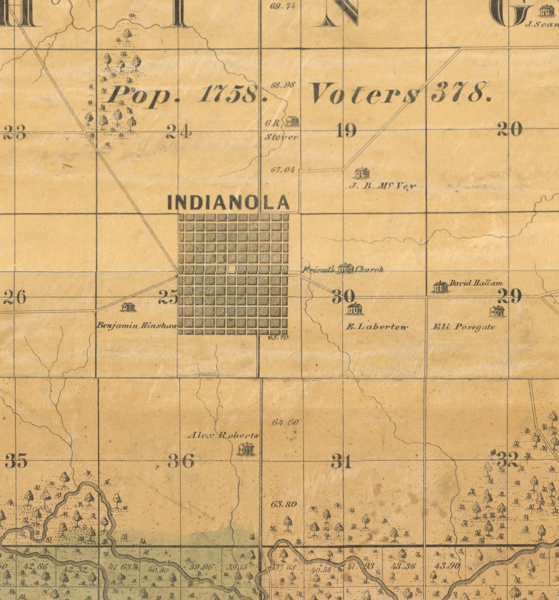 Warren County Iowa 1859 Old Wall Map With Landowner Names Farm - Etsy