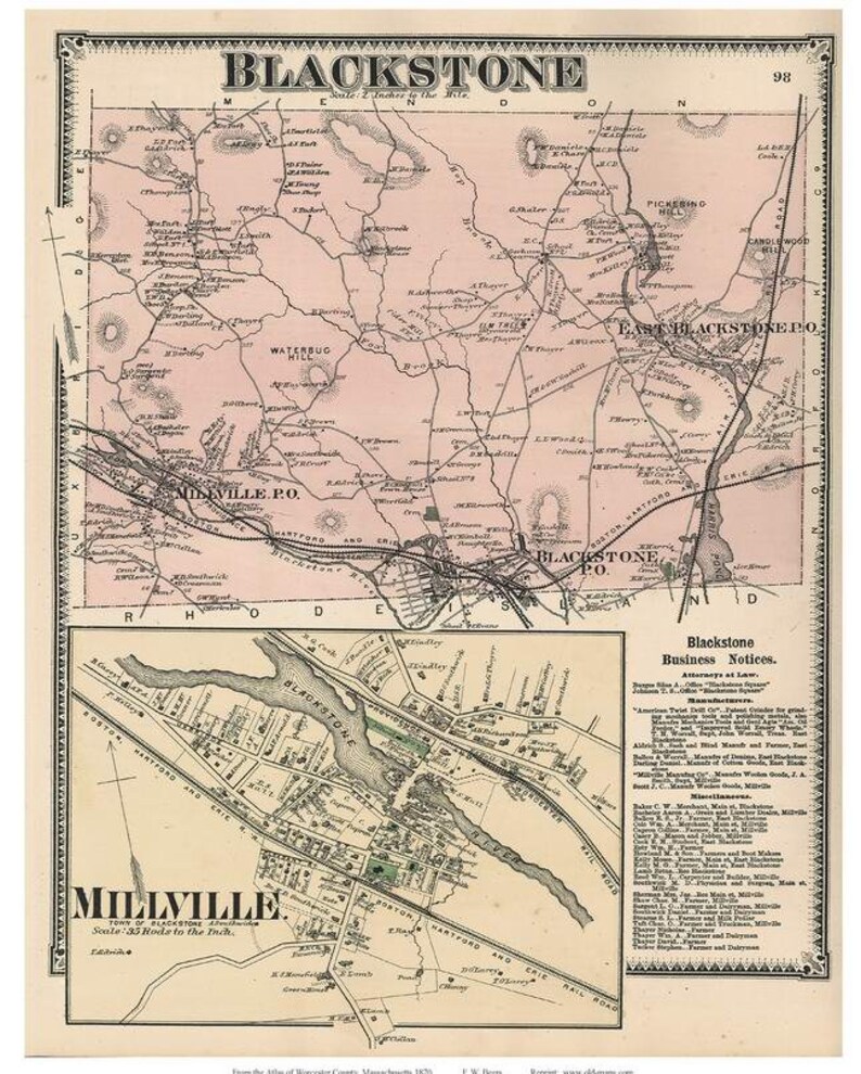 Blackstone 1870 Old Town Map With Homeowner Names - Etsy