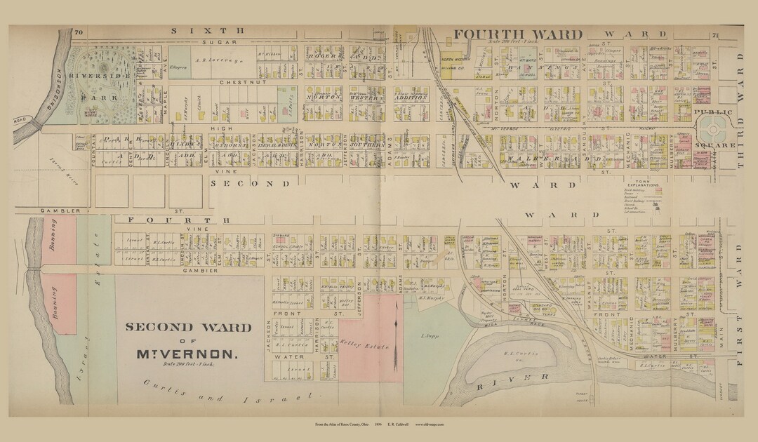 Mt Vernon Second Ward 1896 Old Town Map With Homeowner Names - Ohio - Reprint Genealogy - Knox ...
