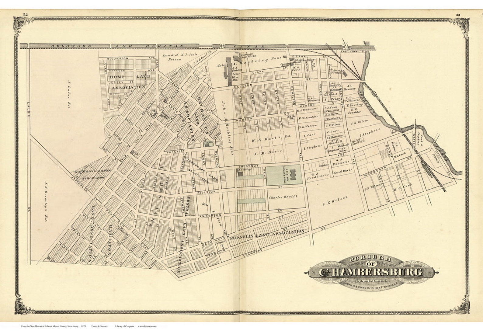 Chambersburg New Jersey 1875 - Old Map Reprint NJ Mercer Co Atlas - Etsy