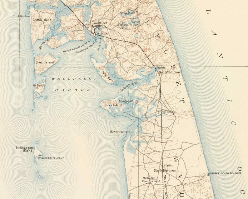 Cape Cod 1890 USGS Old Topographic Map Reprint Custom - Etsy