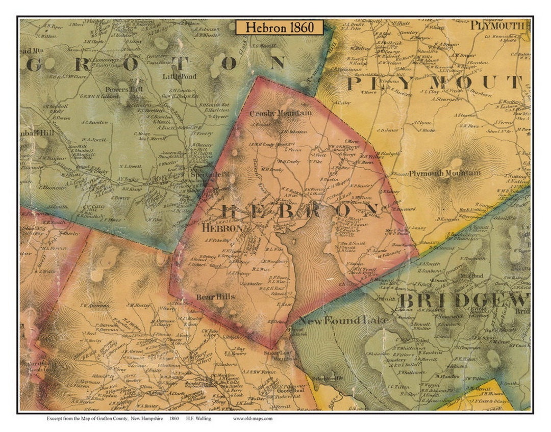 Hebron 1860 Old Town Map With Homeowner Names New Hampshire - Etsy