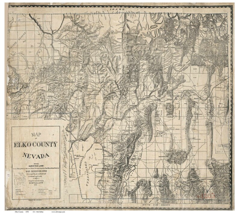 Elko County Nevada 1894 Old Wall Map Reprint - Etsy