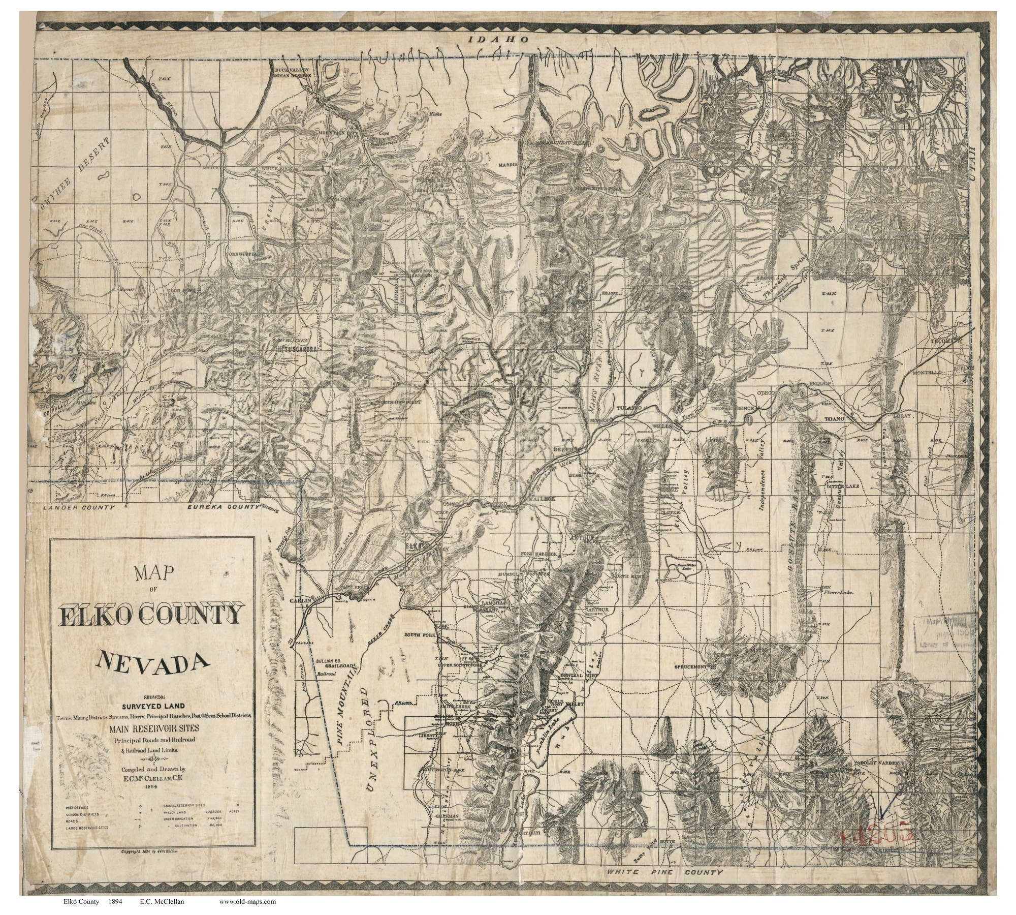 Elko County Nevada 1894 Old Wall Map Reprint - Etsy