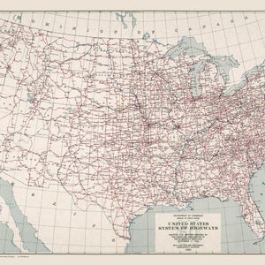 American Highways in 1950 Shows All the Main Roads USA Map Reprint - Etsy
