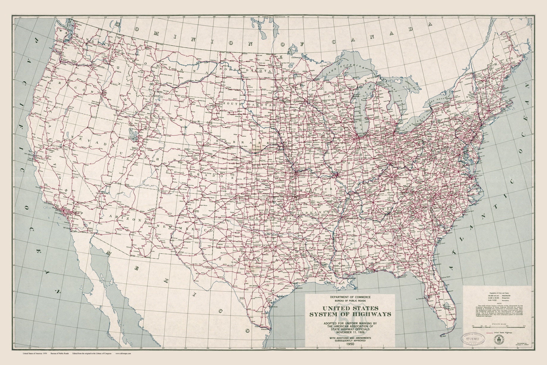 American Highways in 1950 Shows All the Main Roads USA Map Reprint - Etsy