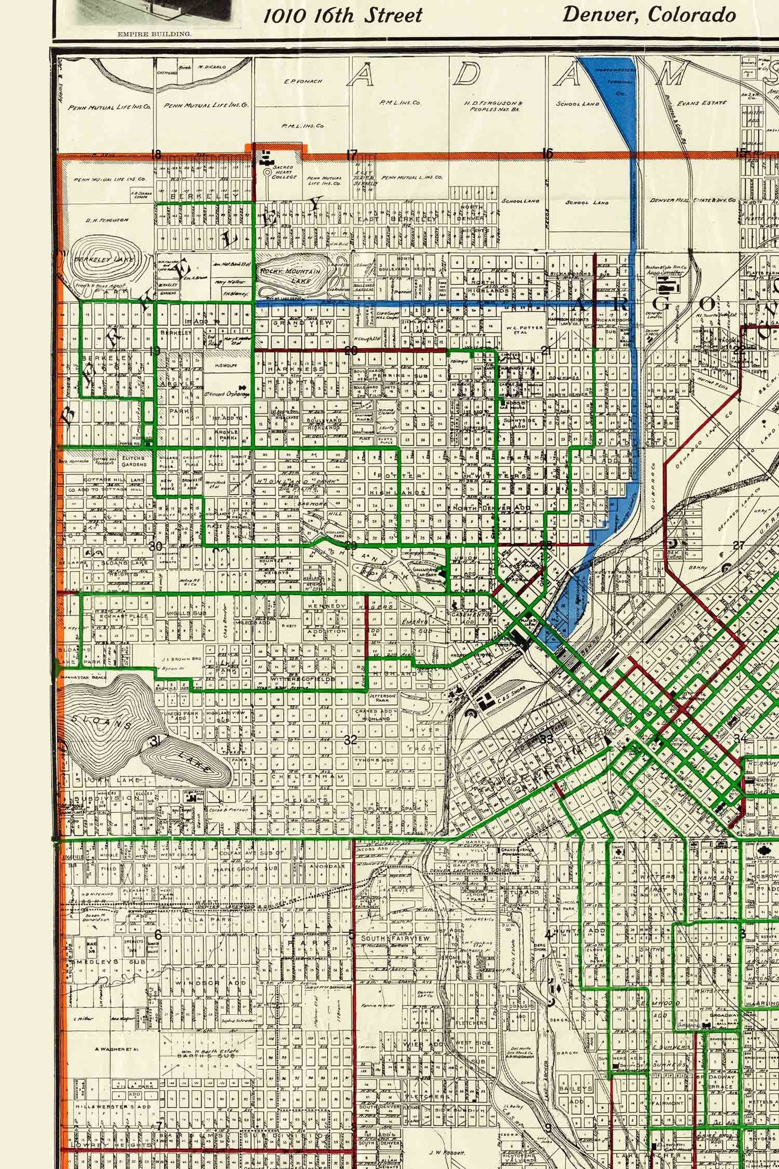 Denver Colorado 1904 Old Map Reprint Landowner Names Genealogy - Etsy
