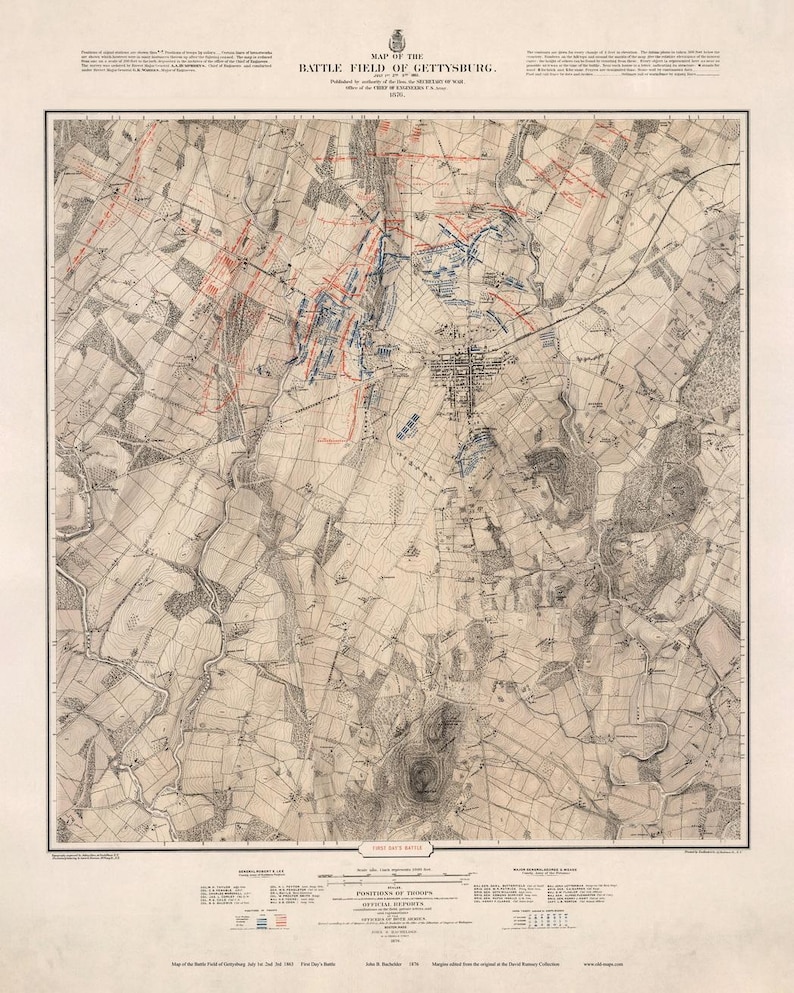 Battle Field of Gettysburg Day 1 - 1863 (1876) - From Set of Three ...