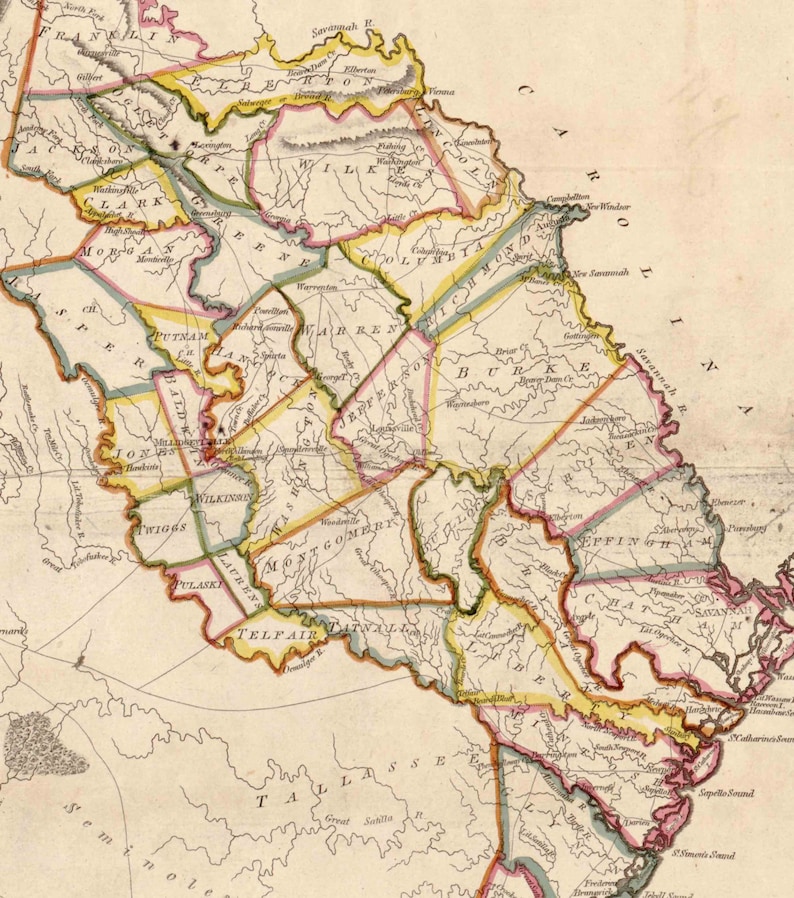 Georgia 1818 Old State Map - Carey - Reprint From Library of Congress ...