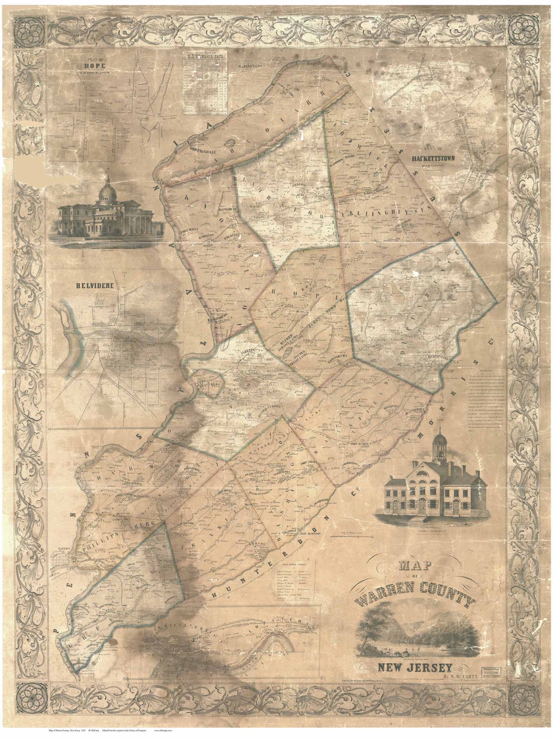 Warren County New Jersey 1852 Old Wall Map Reprint with | Etsy
