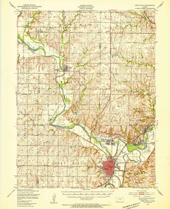 Fort Riley 1947 1954 Old Topo Map Republican River | Etsy
