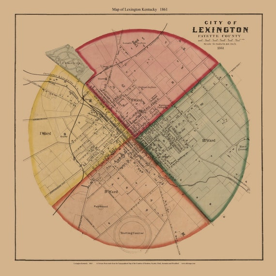 Lexington City 1861 Old Town Map Kentucky Fayette County Map | Etsy