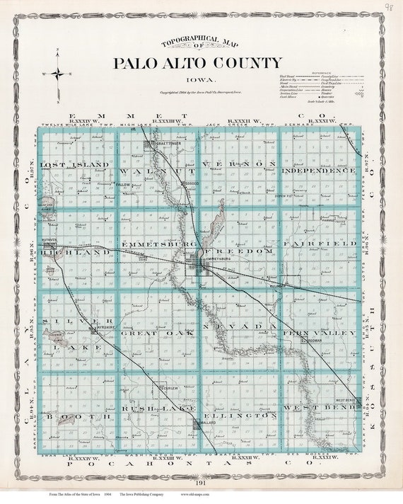 Palo Alto County 1904 Old Town Map Reprint Iowa State - Etsy