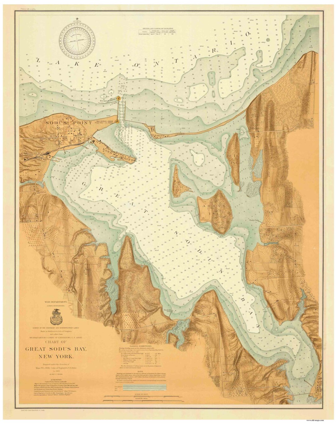 Great Sodus Bay, New York - 1902 Nautical Map - Lake Ontario - Great ...