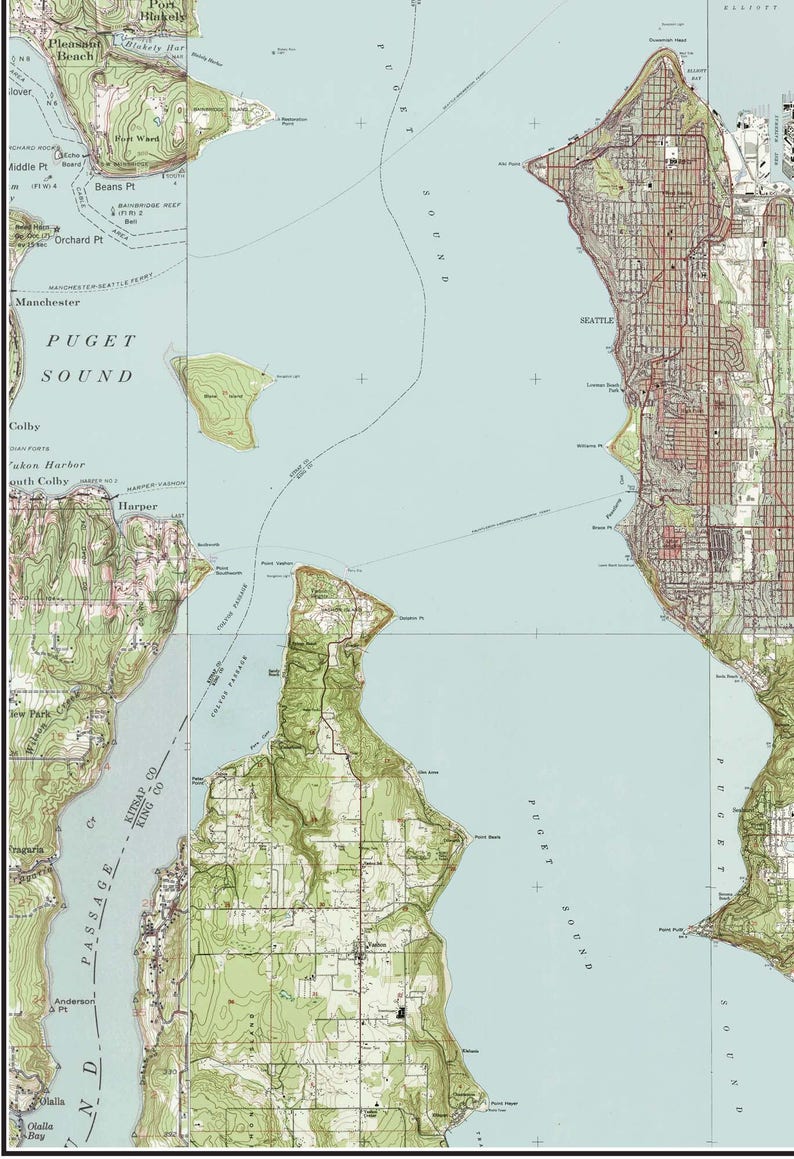 Seattle Ca. 1949 USGS Old Topographic Map Custom Composite - Etsy