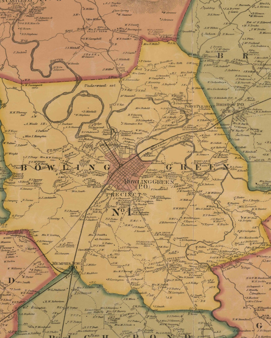 Warren County Kentucky 1877 Old Wall Map With Homeowner - Etsy