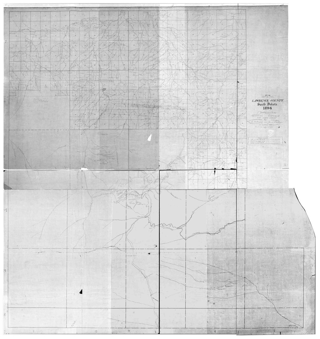 Lawrence County South Dakota 1894 - Old Wall Map With Landowner Names ...
