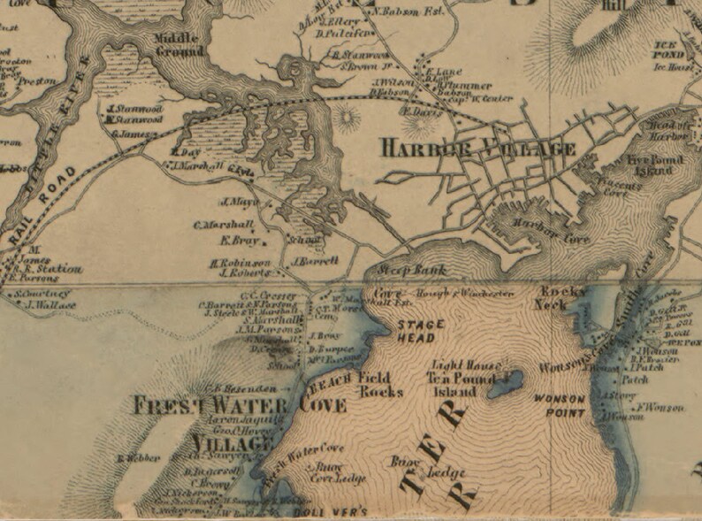 Cape Ann 1856 Old Town Map Custom Print Gloucester Rockport - Etsy