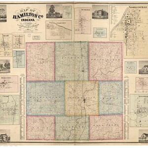 Hamilton County Indiana 1866- Old Wall Map Reprint With Homeowner Names ...