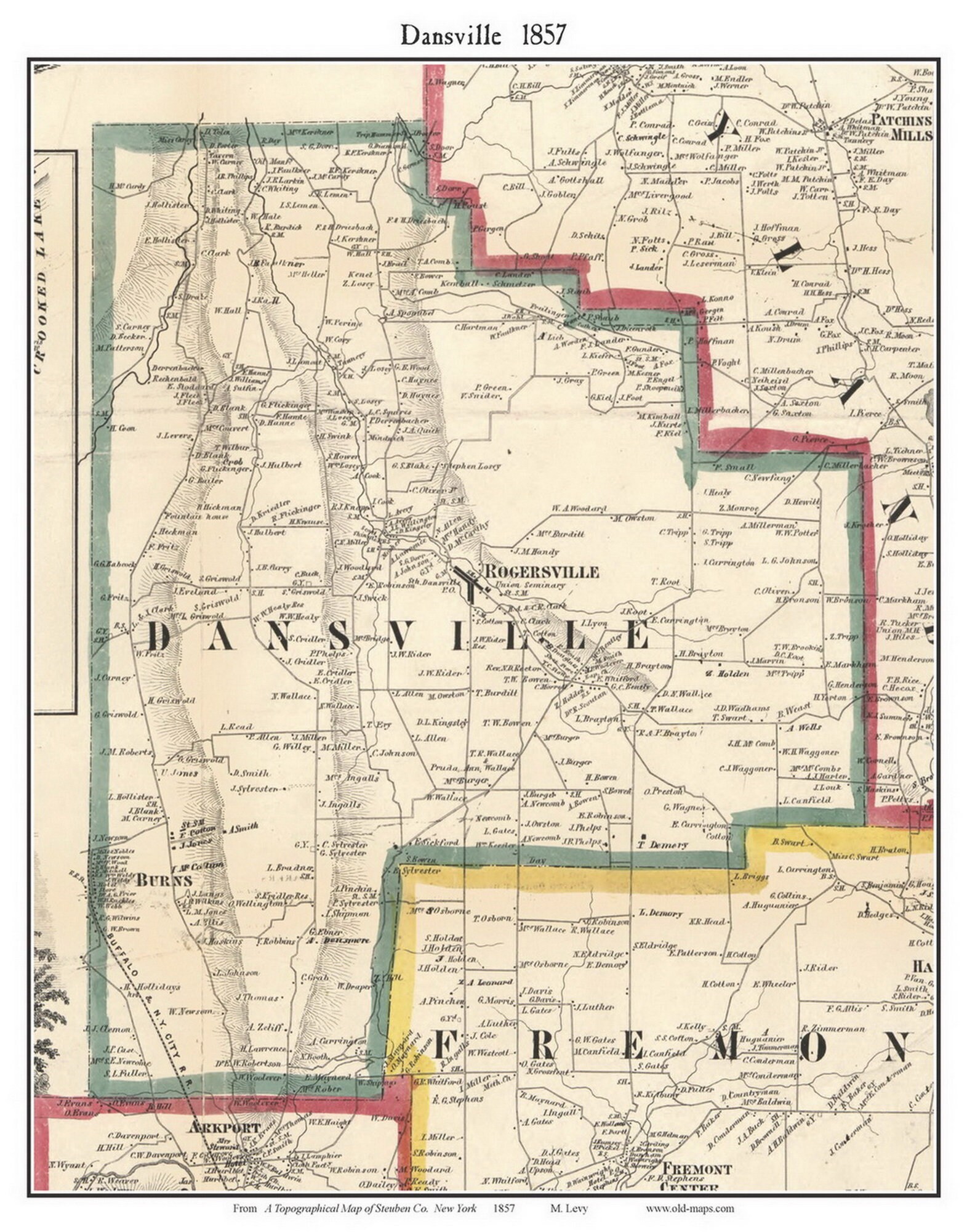 Dansville 1857 Old Town Map With Homeowner Names New York Rogersville ...
