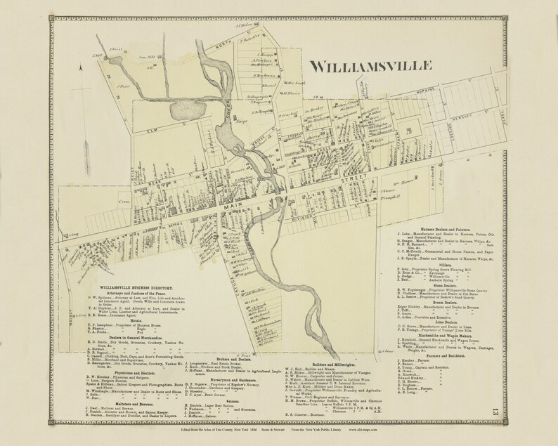 Williamsville - 1866 - New York - Erie Co Atlas Old Town Map Reprint NY ...
