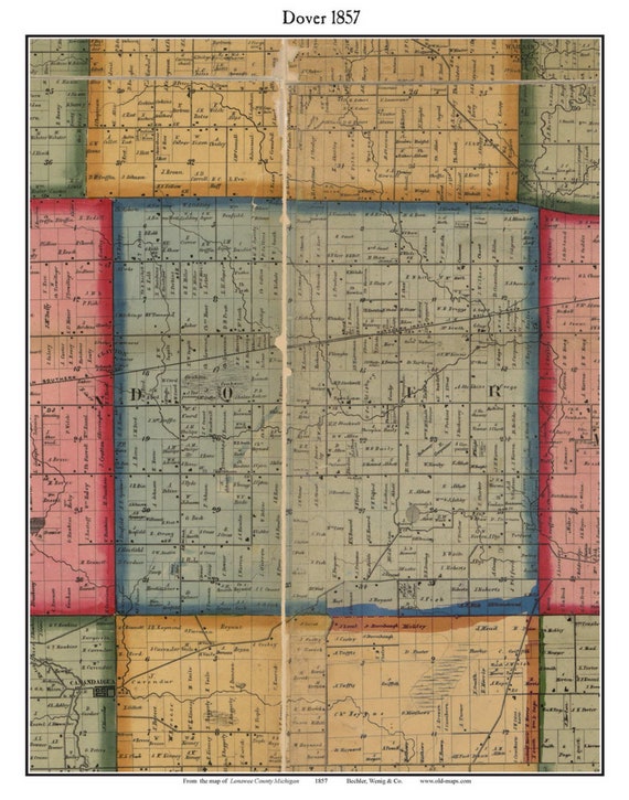 Dover 1857 Old Town Map With Homeowner Names Michigan - Etsy