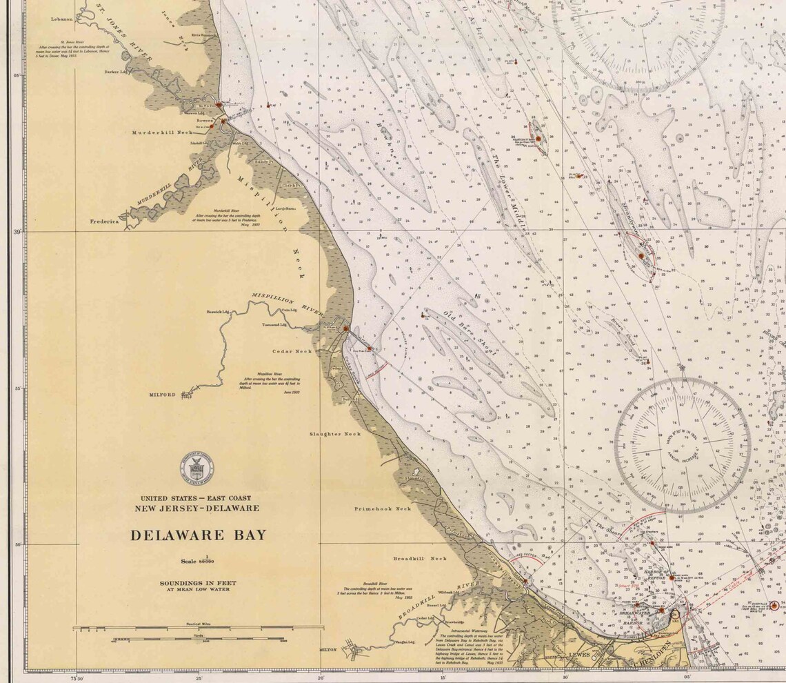 Delaware Bay 1934 Nautical Map Reprint New Jersey & - Etsy