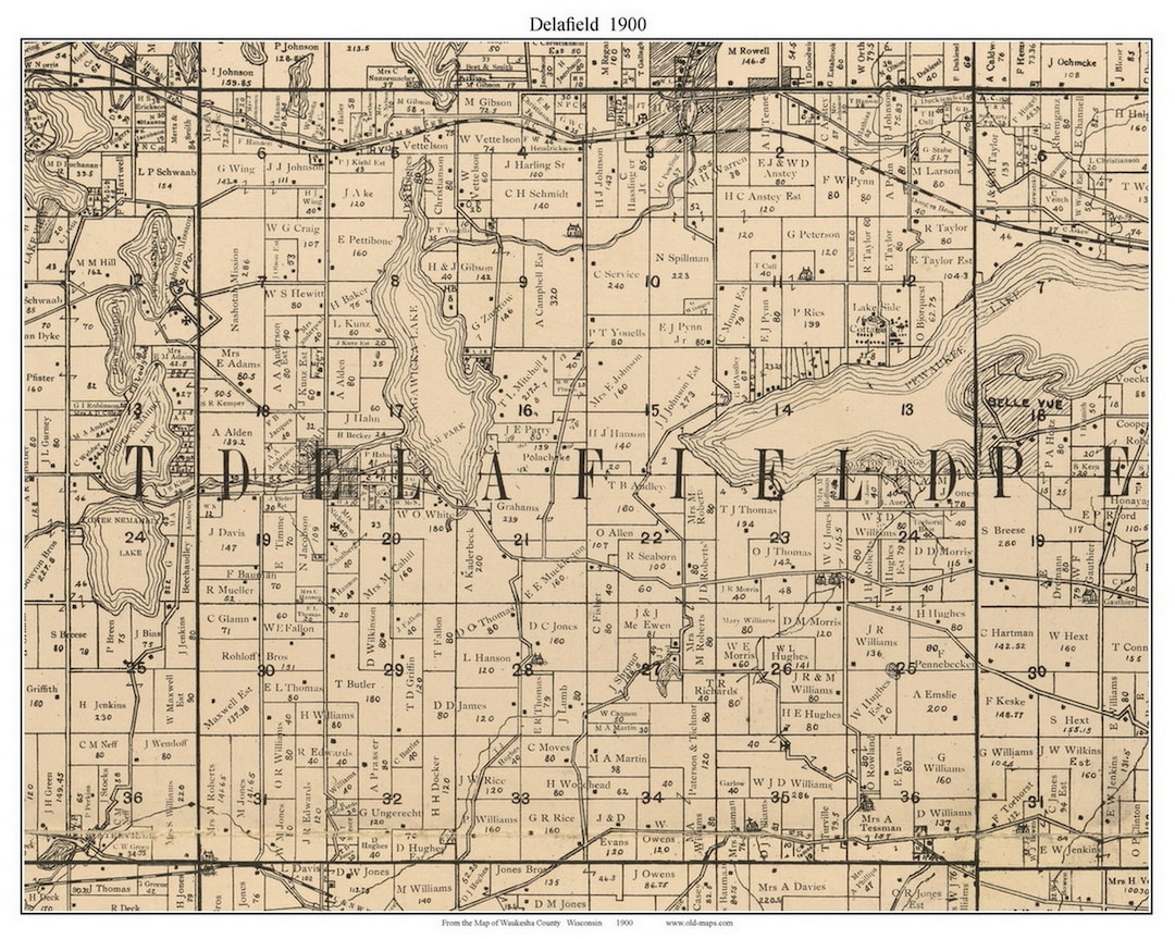 Delafield 1900 - Old Town Map With Homeowner Names - Hartland ...