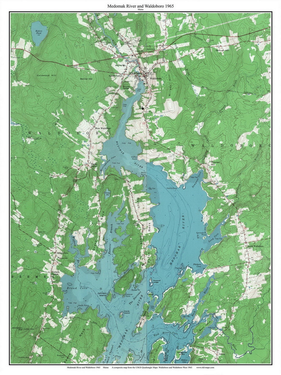 Medomak River and Waldoboro 1965 Topographic Map USGS 7x7 Custom ...