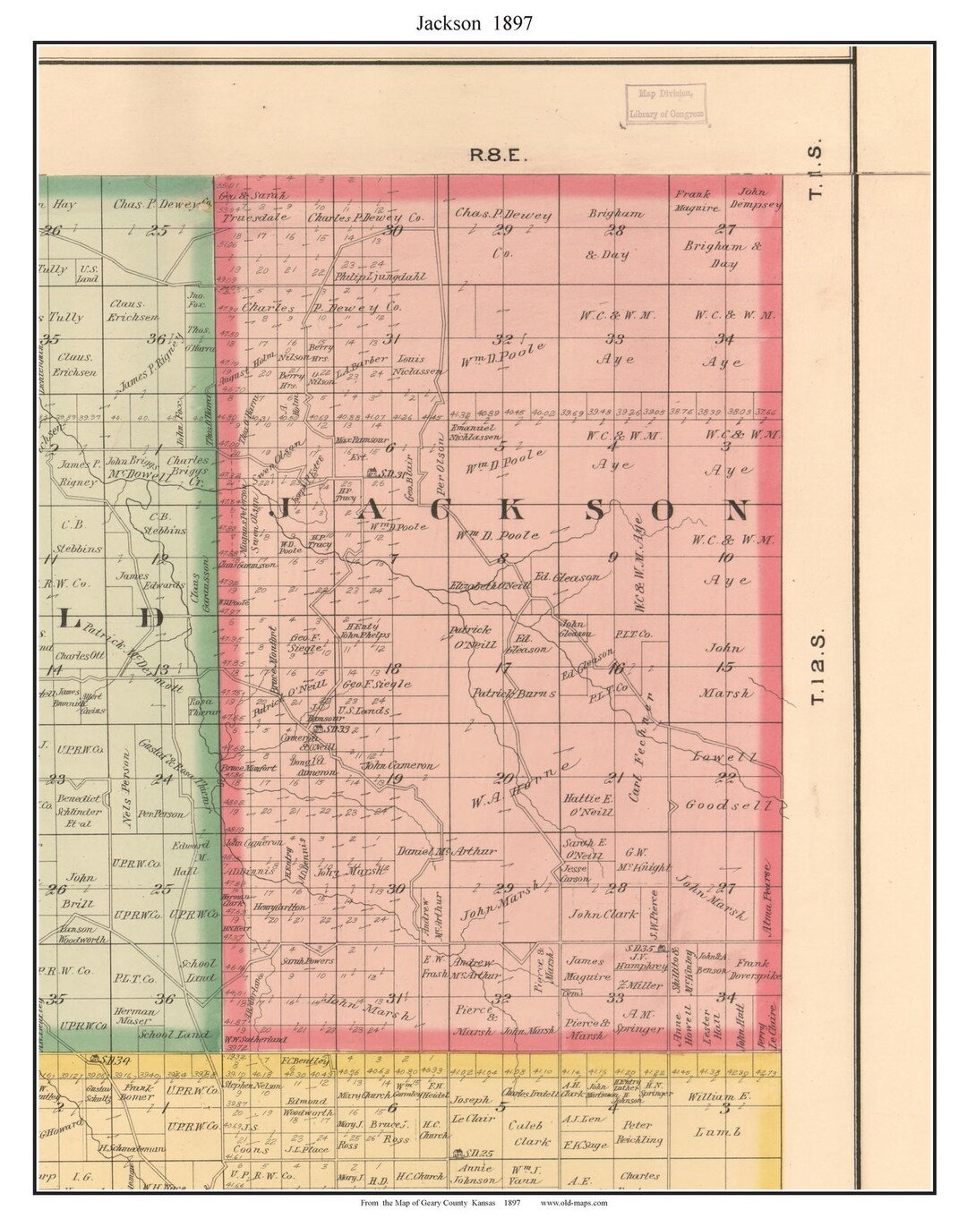 Jackson 1897 Old Town Map With Homeowner Names - Kansas - Reprint ...