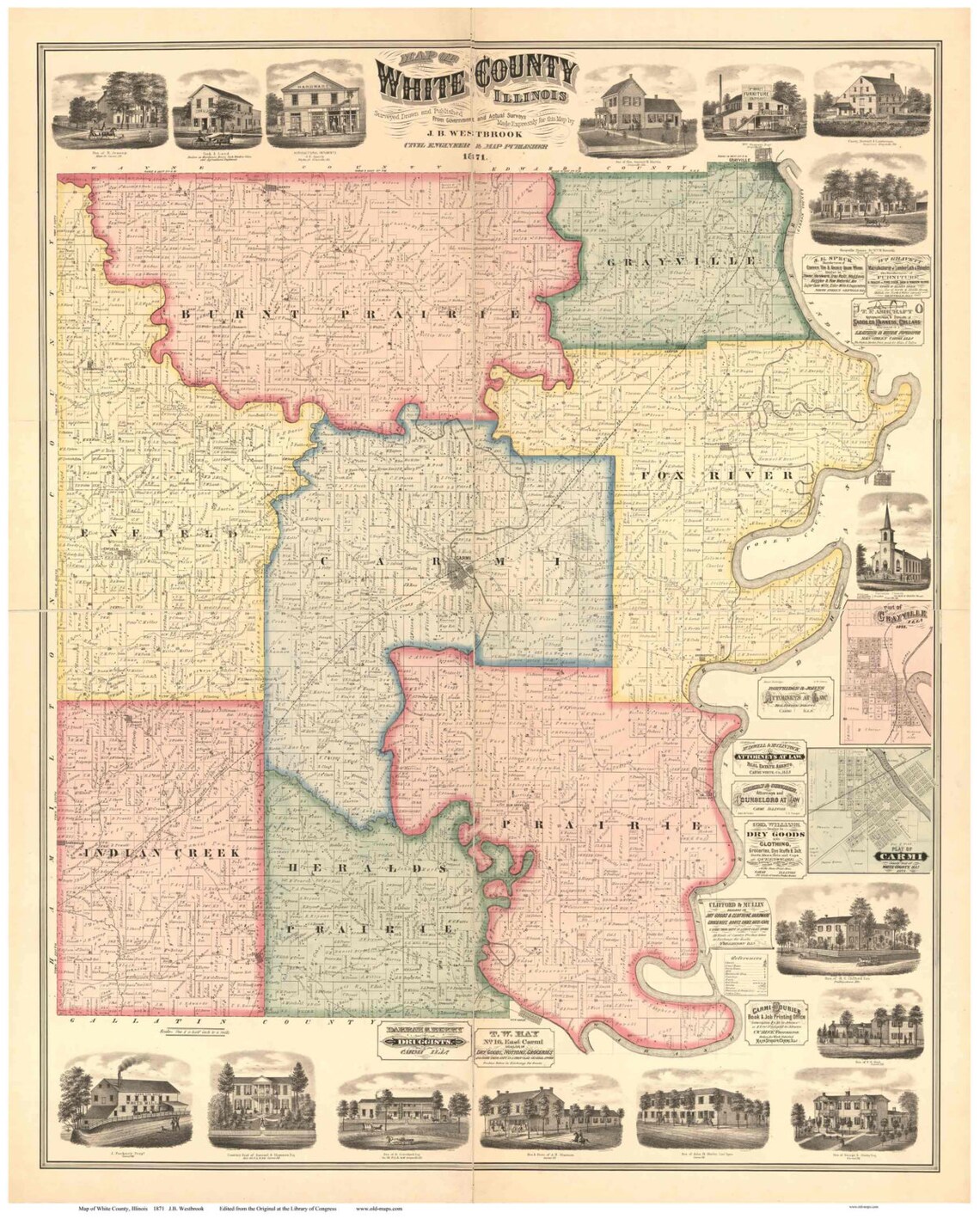 White County Illinois 1871 Old Wall Map Reprint With Homeowner - Etsy