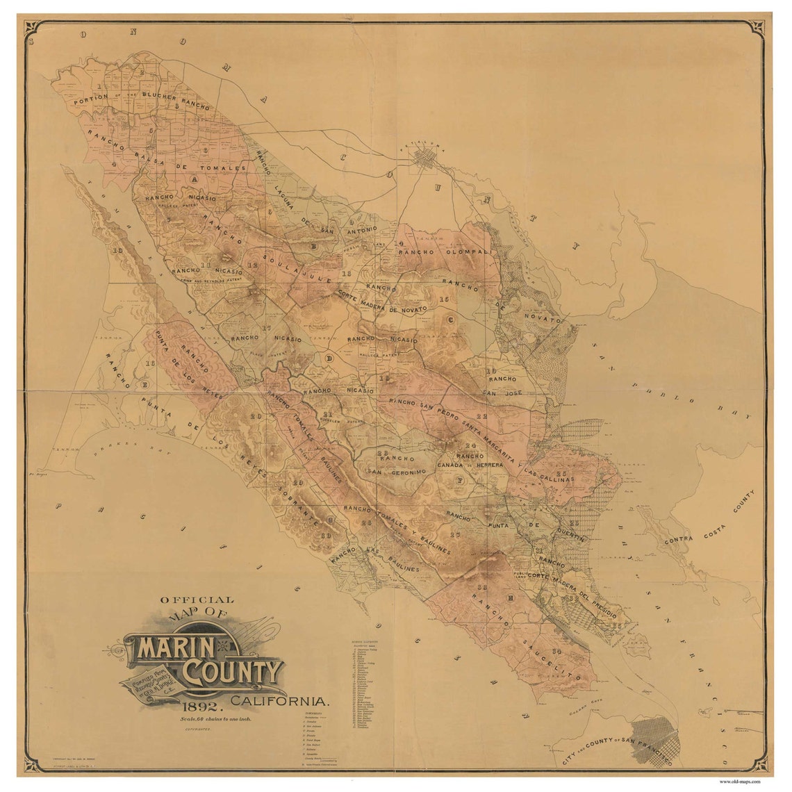Marin County California 1892 - Old Wall Map Reprint With Landowner ...