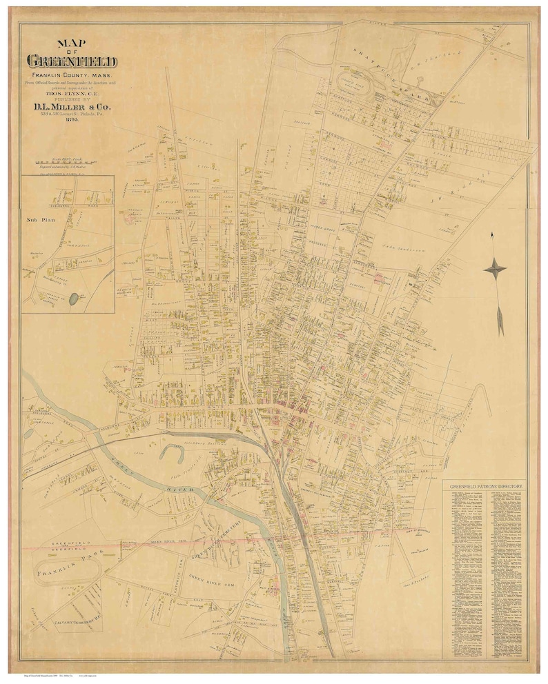 Greenfield Massachusetts 1895 Miller Old Town Map Reprint - Etsy