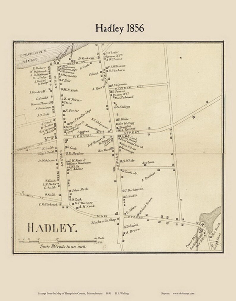 Hadley Village 1856 Old Town Map With Homeowner Names - Etsy