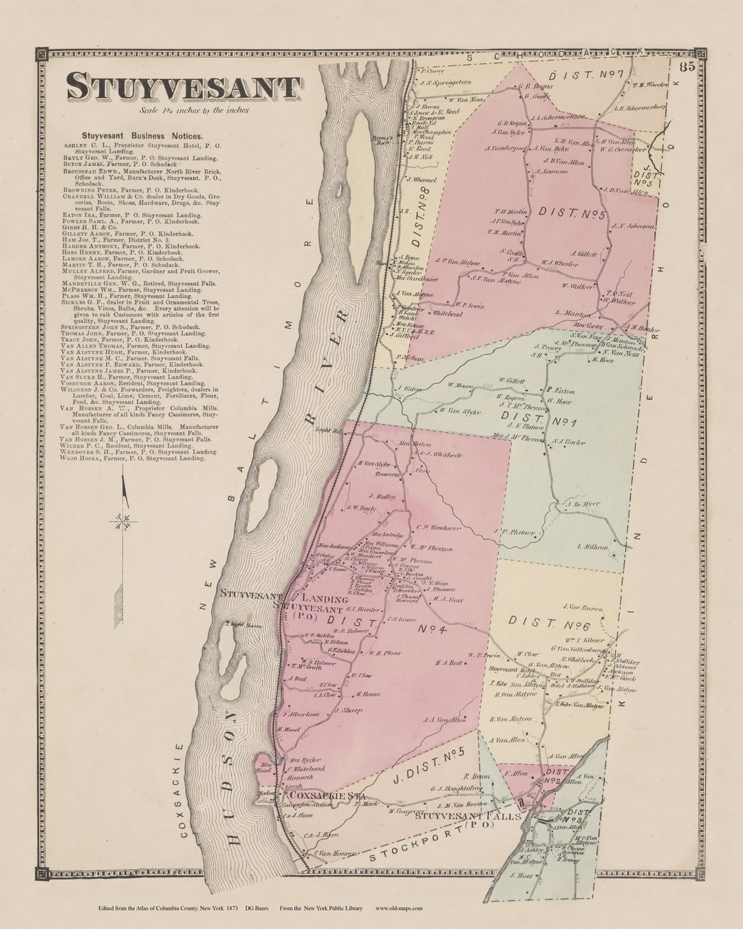 Stuyvesant 1873 Old Map Homeowner Names Reprint Columbia Co Beers Atlas ...