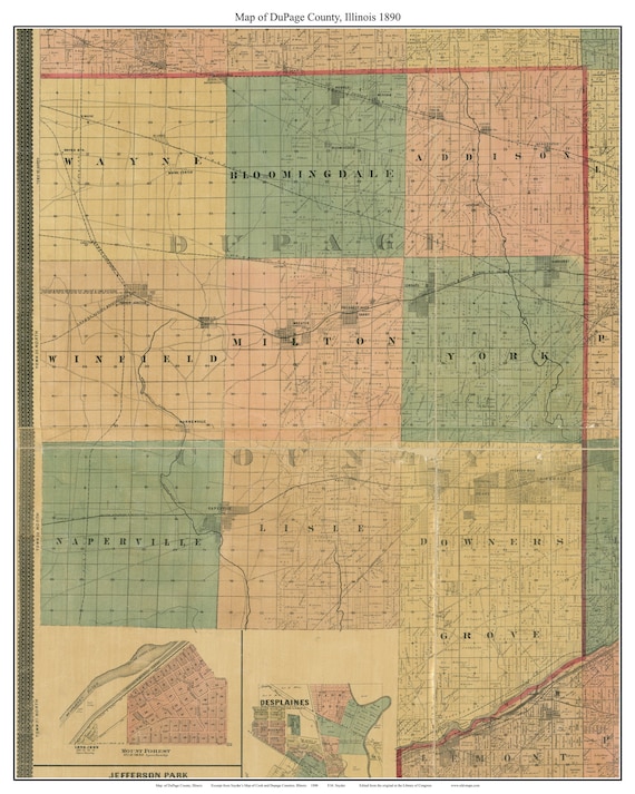 Dupage County Illinois 1890 Old Wall Map Custom Reprint With - Etsy