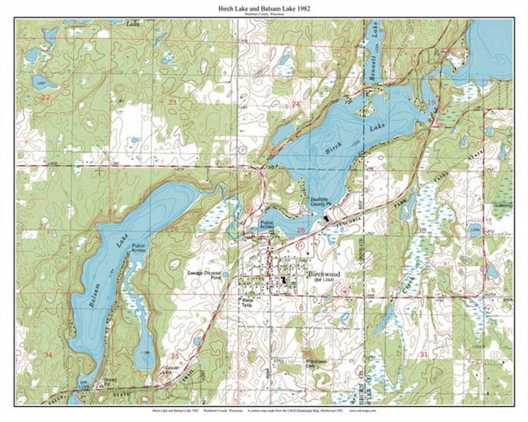 Birch Lake and Balsam Lake 1982 Washburn County - Old Topographic Map ...