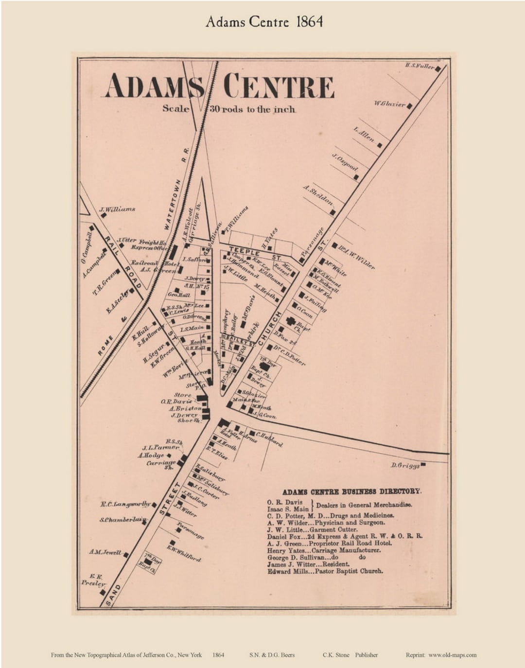 Adams Centre Only 1864 - Old Town Map Reprint - Center - Jefferson ...