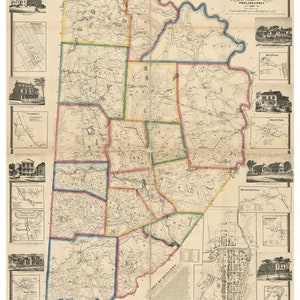 Wayne County Pennsylvania Ca. 1860 - Wall Map With Homeowner Names ...