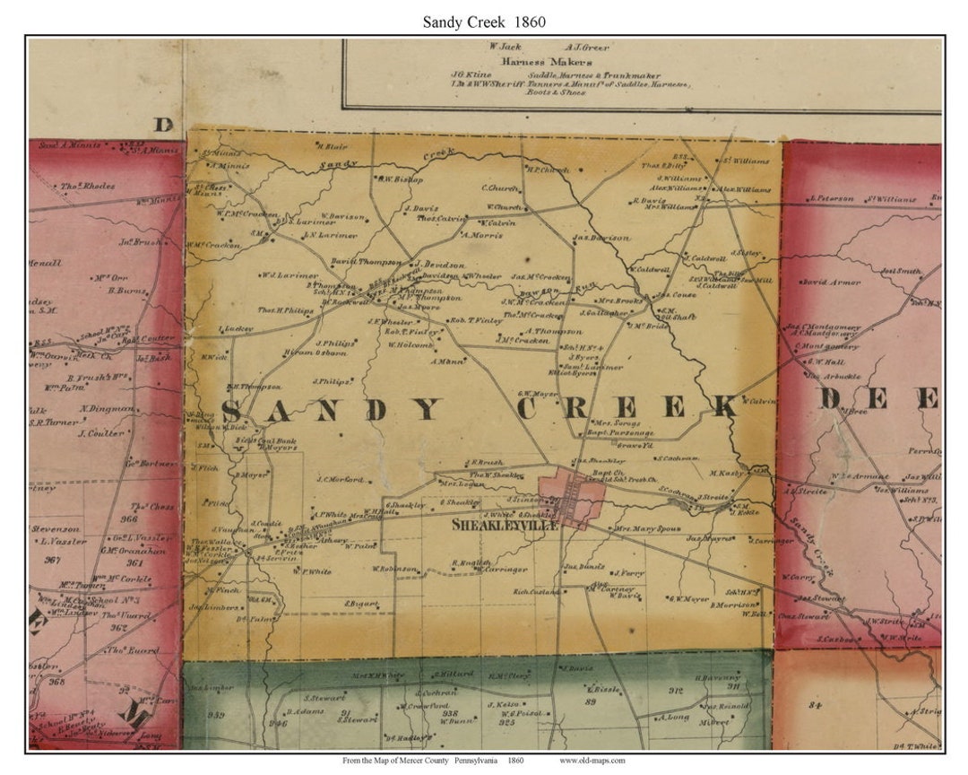 Sandy Creek 1860 Old Town Map With Homeowner Names - Pennsylvania ...