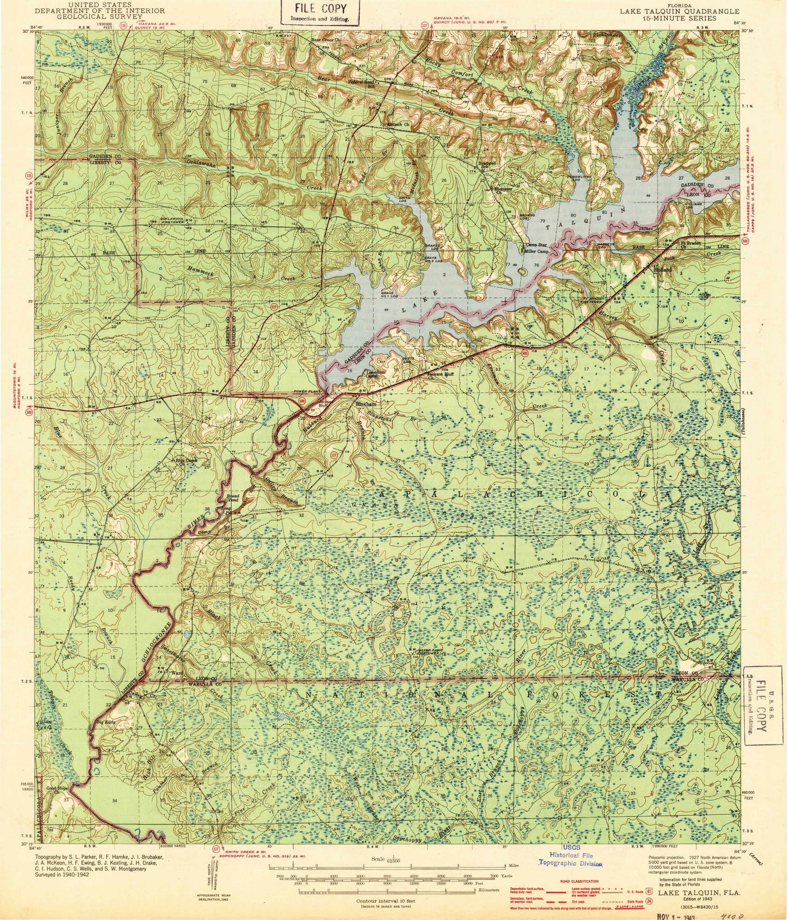 Lake Talquin 1943 Old Topo Map Quad Reprint 15x15 USGS Topographic ... Lake Talquin 1943 Old Topo Map Quad Reprint 15x15 USGS Topographic ...