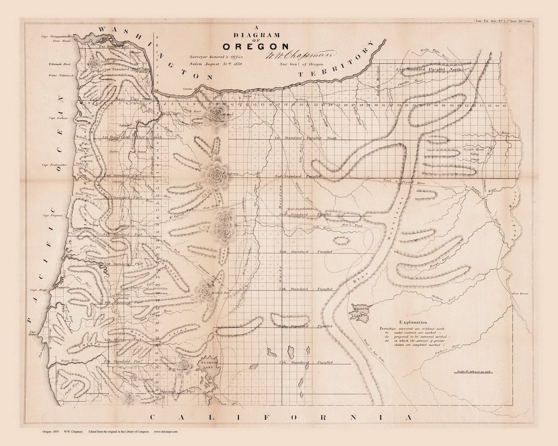 Oregon Territory 1859 Old Land Lots State Map Old Map Reprint - Etsy