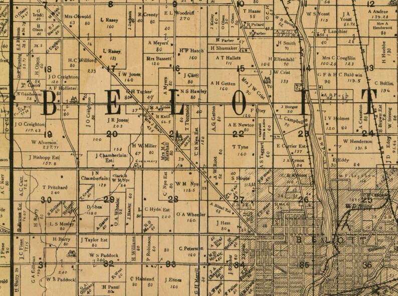 Rock County Wisconsin 1900 Old Wall Map Reprint with | Etsy