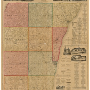 Kewaunee County Wisconsin 1895 - Old Wall Map Reprint With Homeowner ...