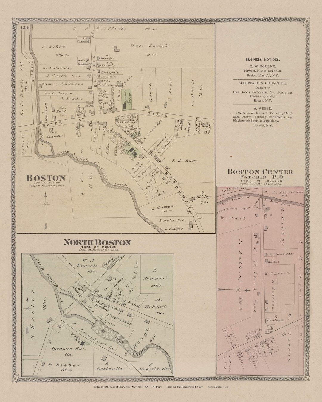 Boston Villages 1880 Old Town Map Reprint - North Boston, Patchin PO ...
