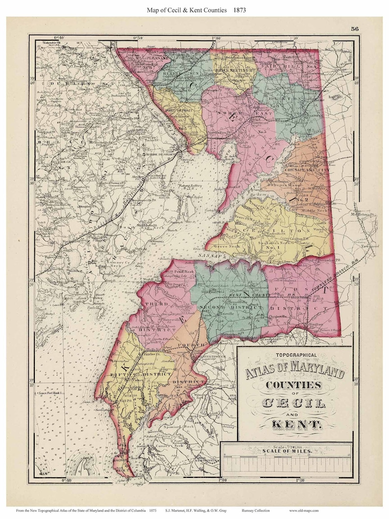 Cecil and Kent Counties 1873 Map Maryland State Atlas - Etsy